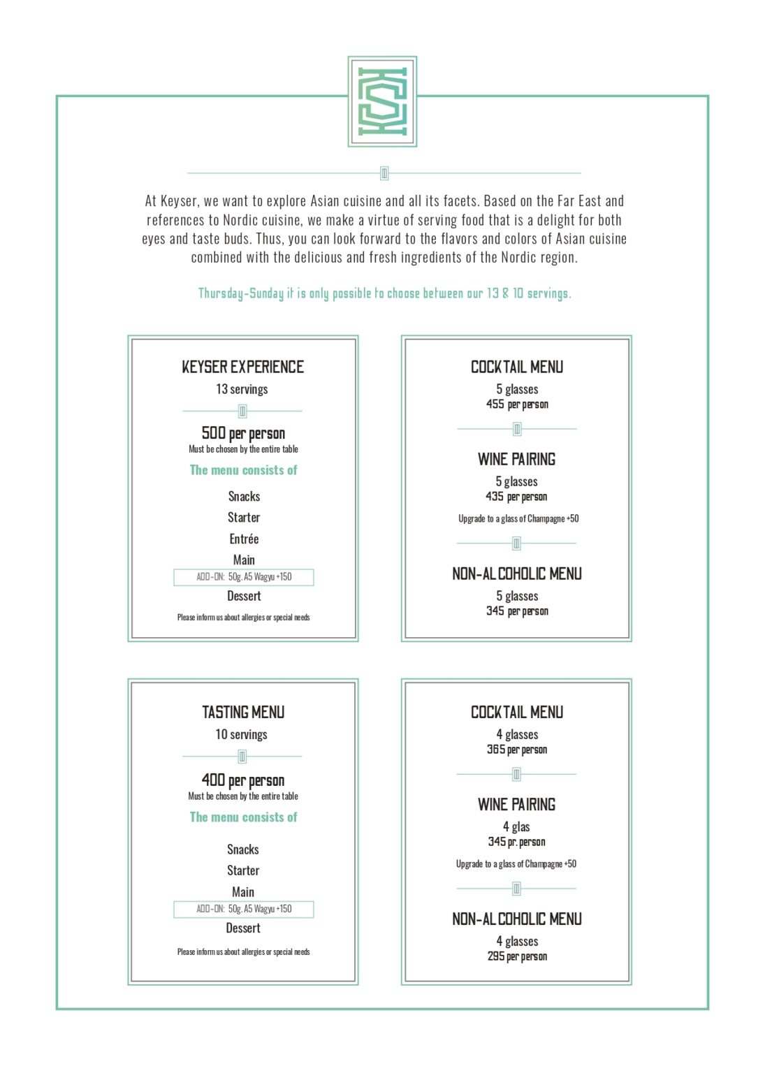 Menu - Keyser Social | Asiatisk Social Dining Menu