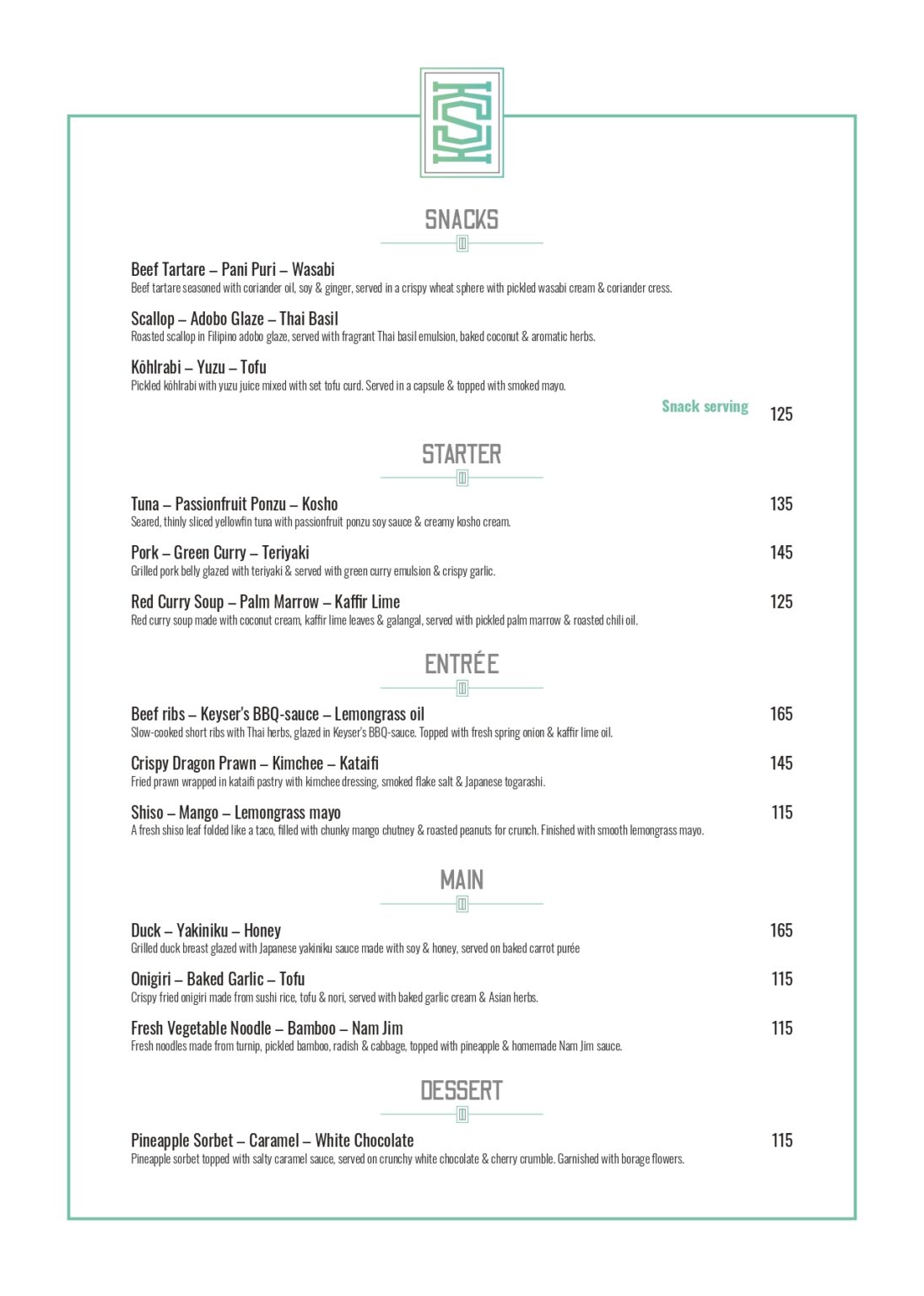 Menu - Keyser Social | Asiatisk Social Dining Menu